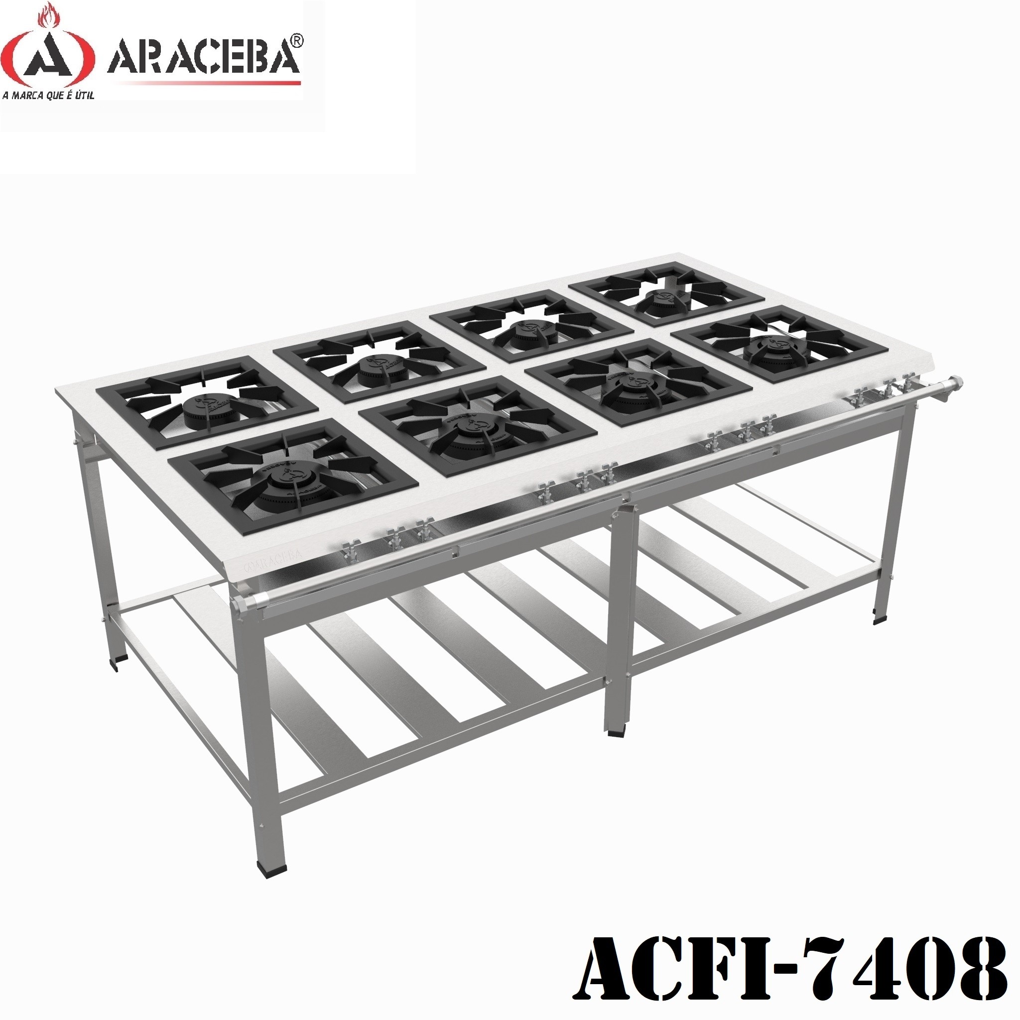 Araceba | FOGÃO INDUSTRIAL BAIXA PRESSÃO 8 BOCAS 40X40